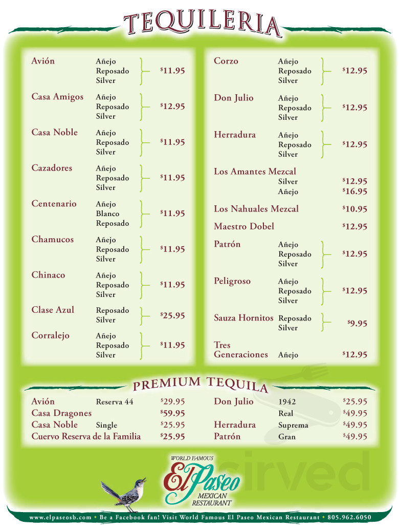 El Paseo Restaurant menu in Santa Barbara, California, USA