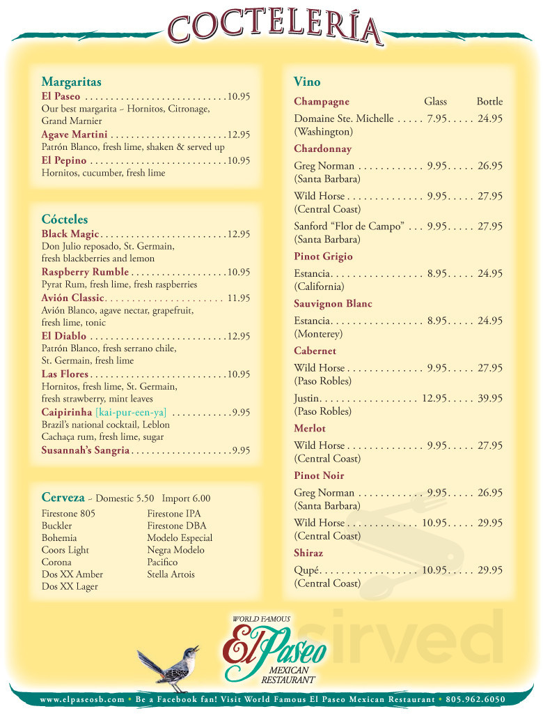 Menu - Santa Barbara CA's El Paseo Restaurant | Sirved