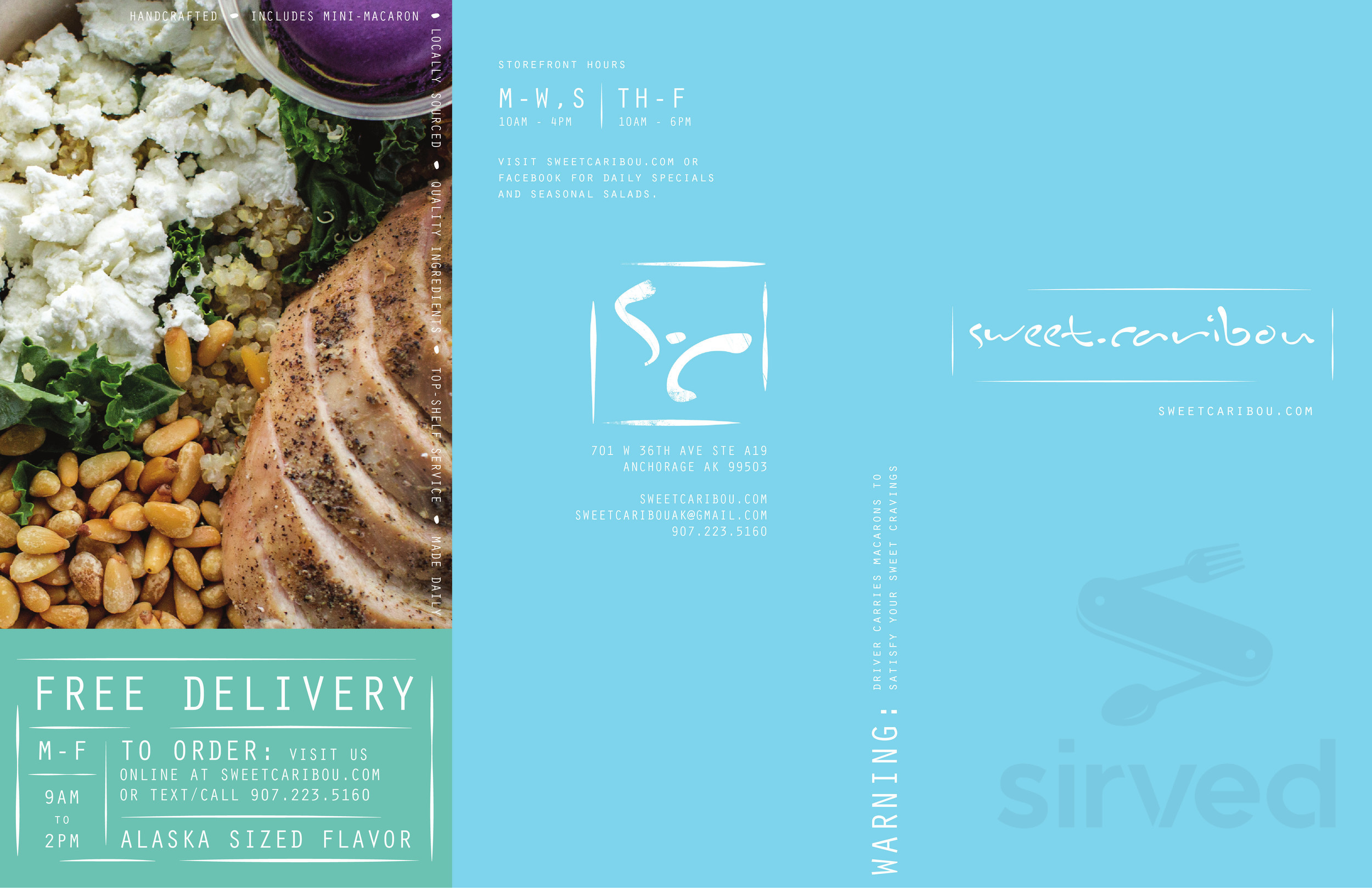 Sweet Caribou menu in Anchorage, Alaska, USA
