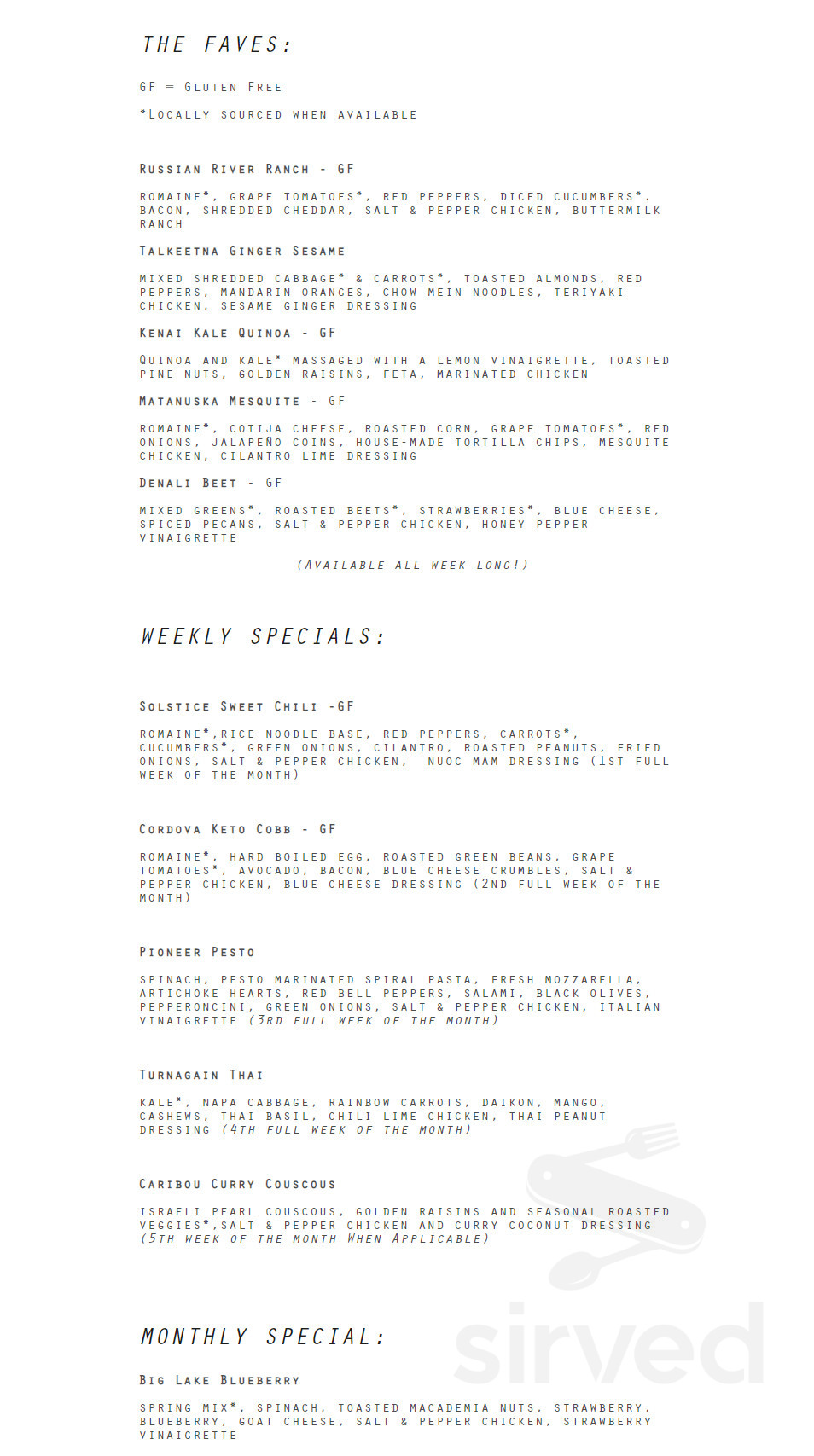 Sweet Caribou menu in Anchorage, Alaska, USA