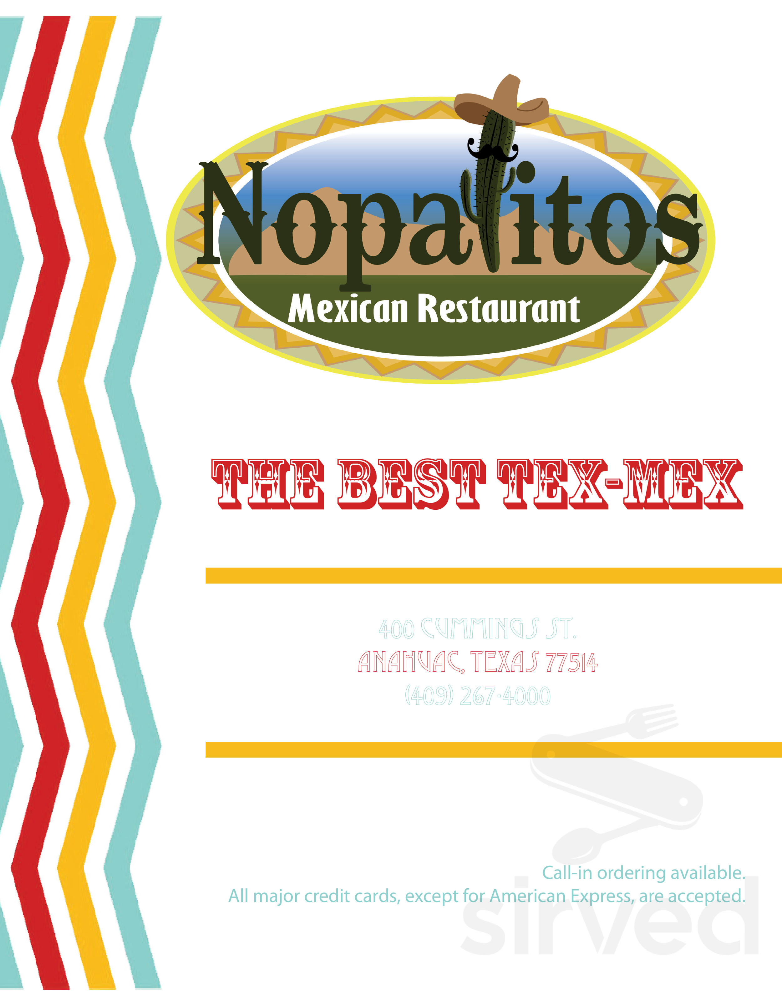 Menu - Anahuac TX's Nopalitos Mexican Restaurant | Sirved