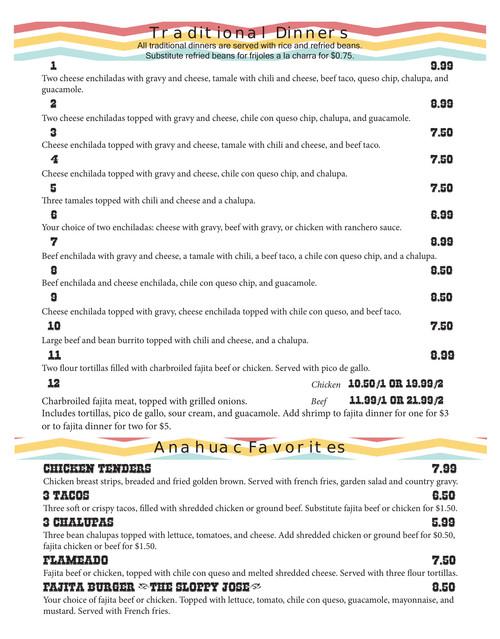 Nopalitos Mexican Restaurant menu in Anahuac, Texas, USA