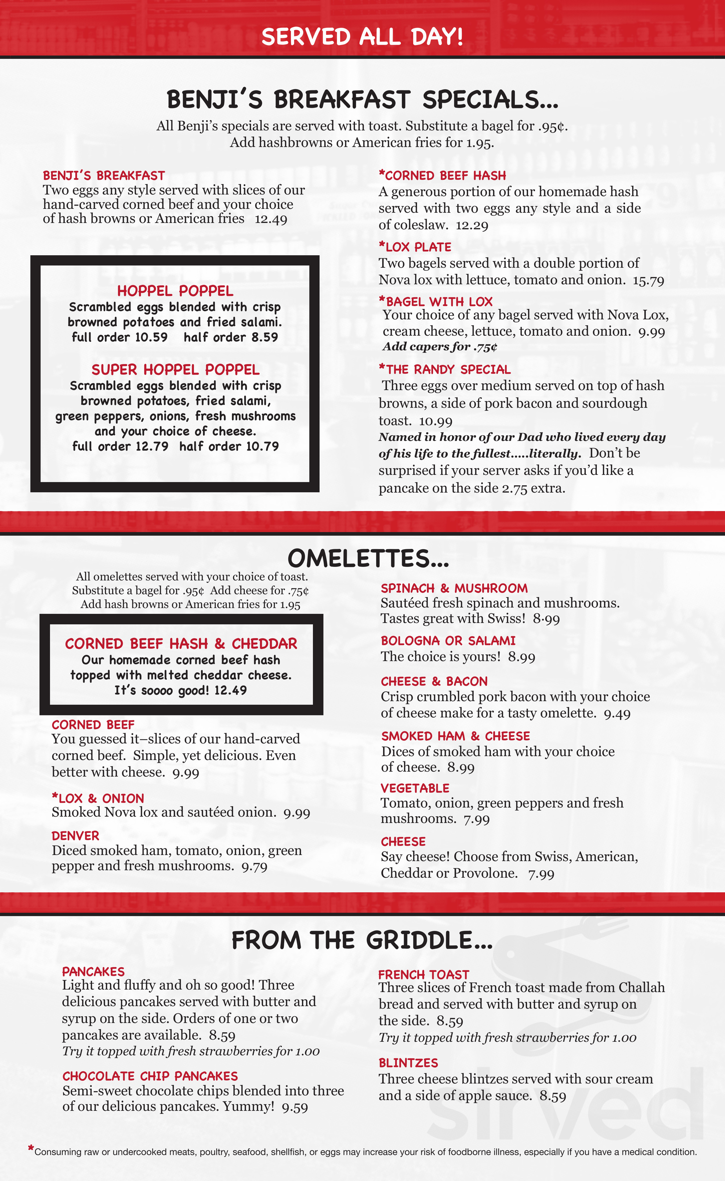 Benji's Deli menu in Shorewood, Wisconsin, USA