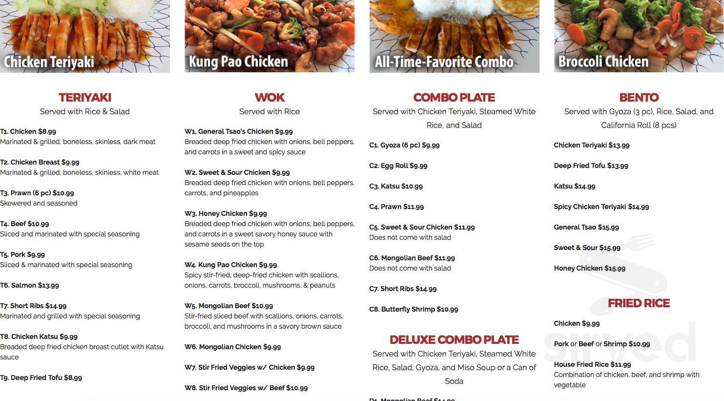 Teriyaki & Wok menu in Seattle, Washington, USA