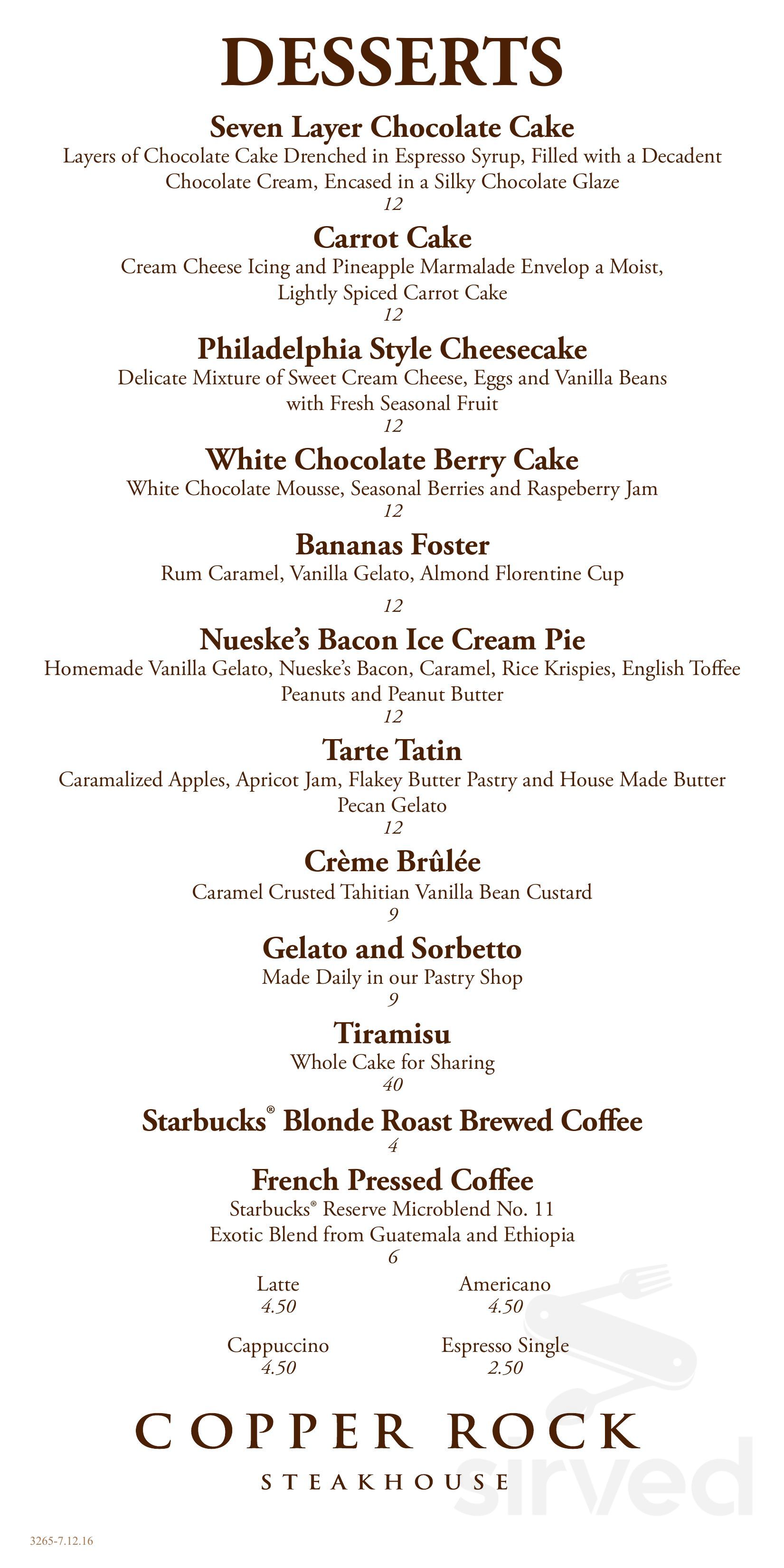 Copper Rock Steakhouse New Buffalo menu in New Buffalo, Michigan, USA