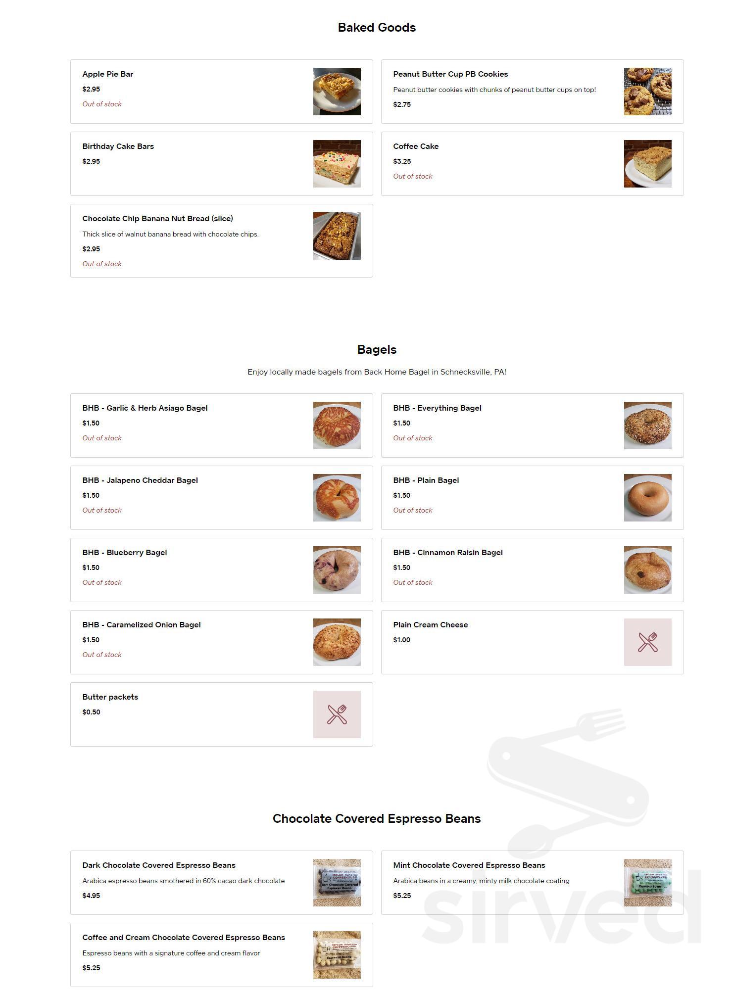 Taylor Roasted CoffeeHouse menu in Northampton, Pennsylvania, USA