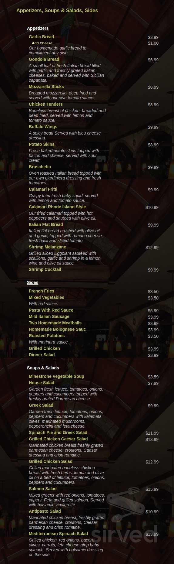 Papagallos Restaurant menu in Swanzey, New Hampshire, USA