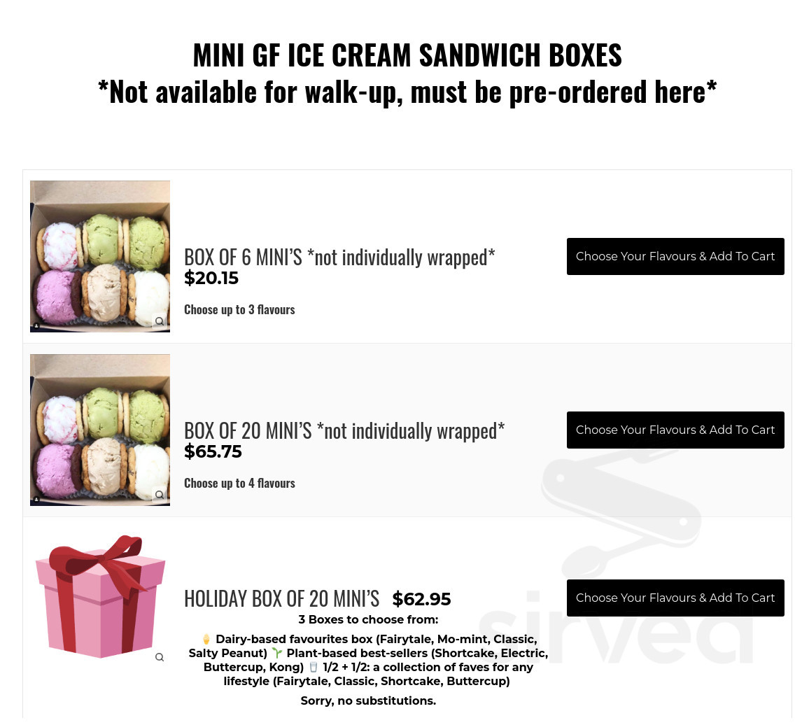 Innocent Ice Cream Parlour menus in Vancouver, British Columbia, Canada
