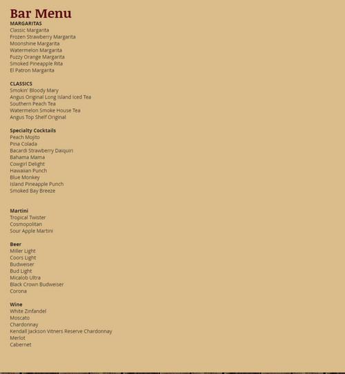 Angus Branch Steakhouse menu in Monett, Missouri, USA