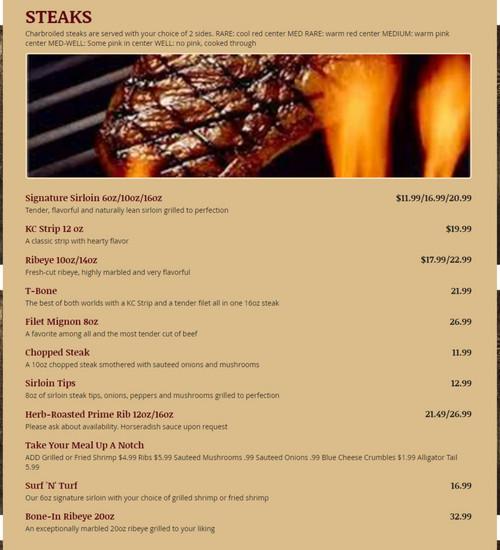 Angus Branch Steakhouse menu in Monett, Missouri, USA