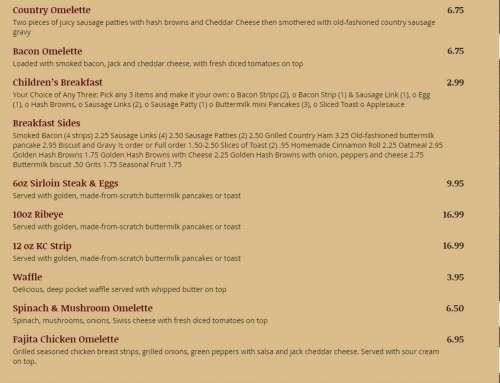 Angus Branch Steakhouse menu in Monett, Missouri, USA