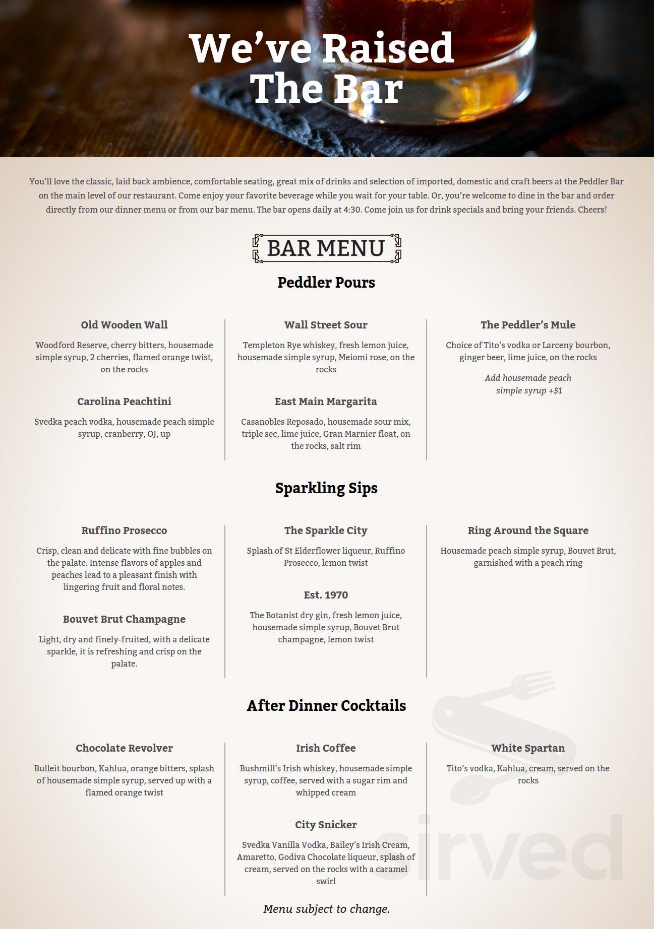 Menu for Peddler Steak House in Spartanburg, SC | Sirved