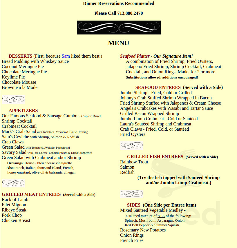 Segari's menu in Houston, Texas, USA