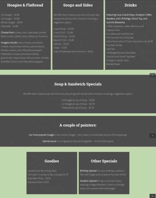 Hogan Brothers menu in Northfield, Minnesota, USA