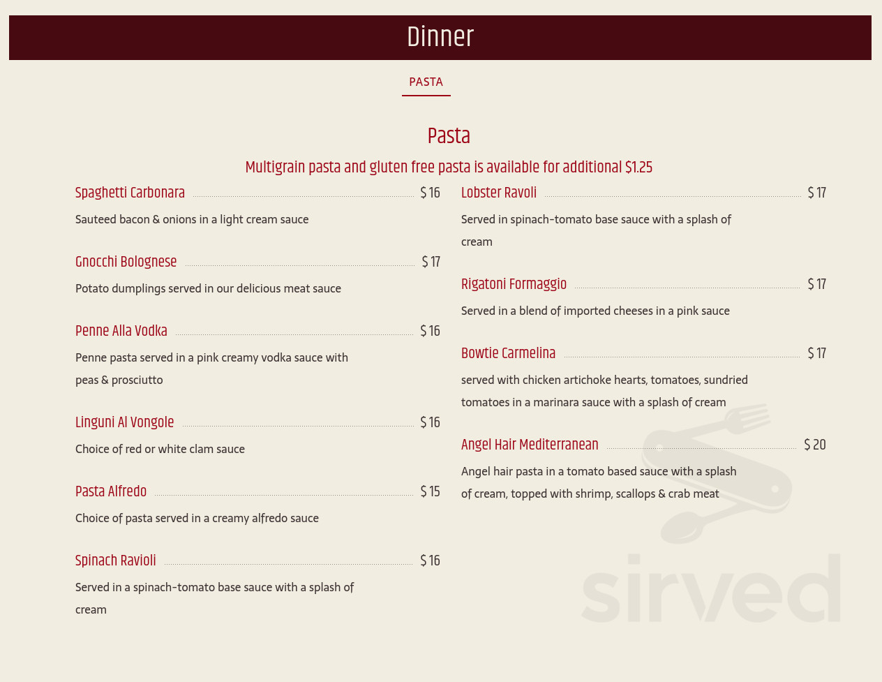 Portofino's Restaurant menu in Morristown, New Jersey, USA