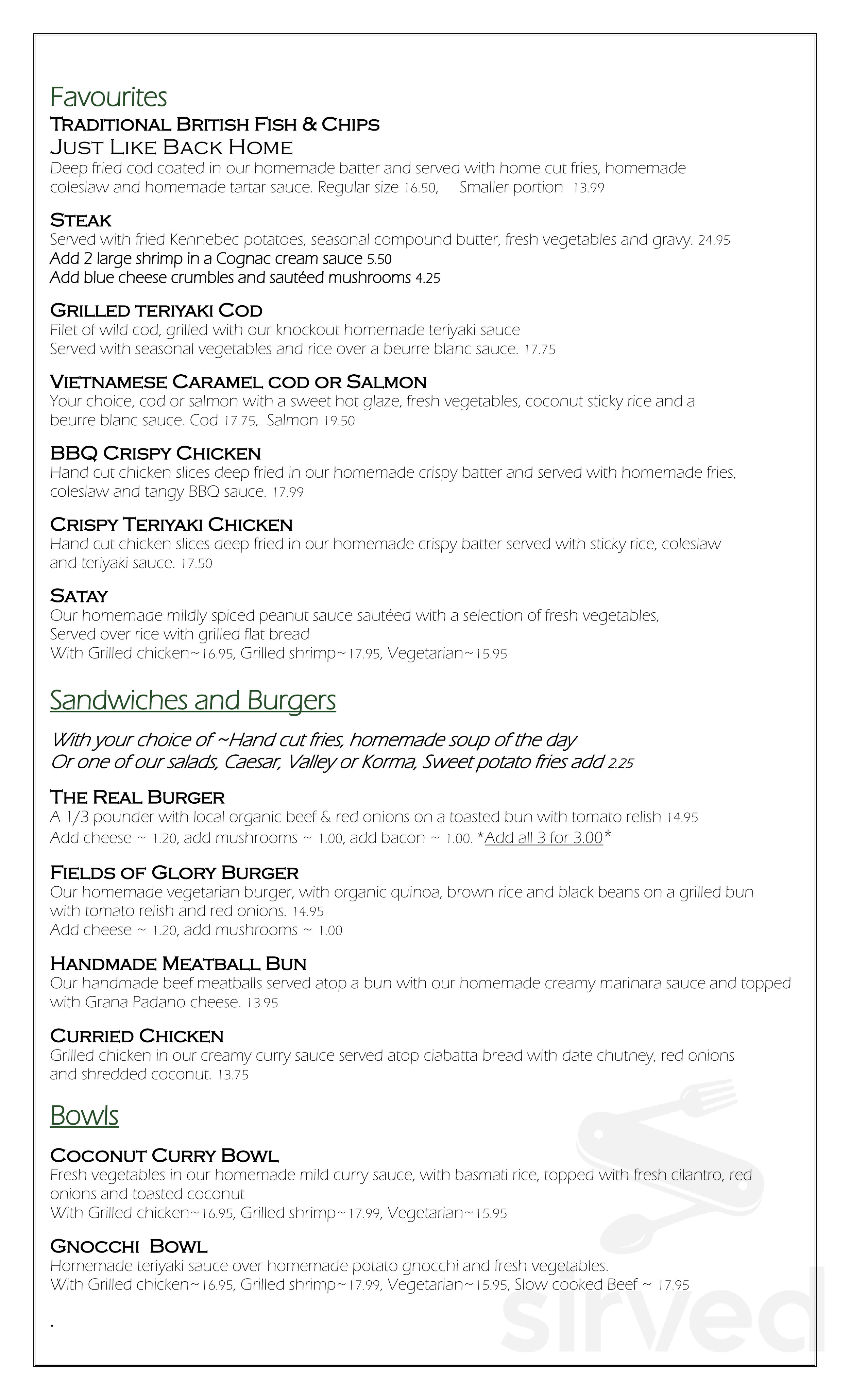 Real Food Cafe menu in Creston, British Columbia, Canada
