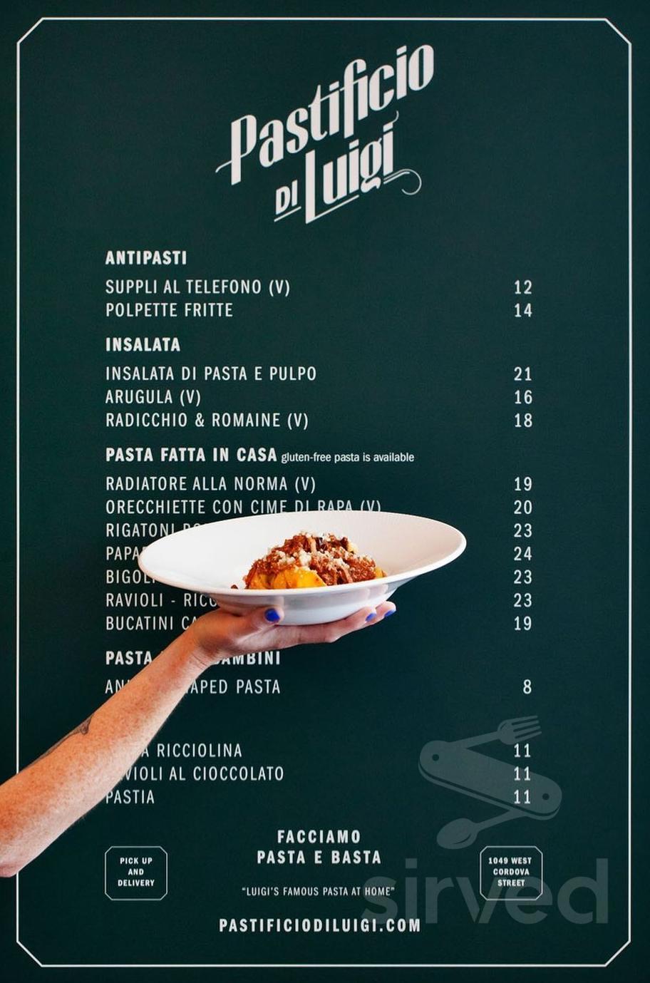 Pastificio di Luigi menus in Vancouver, British Columbia, Canada