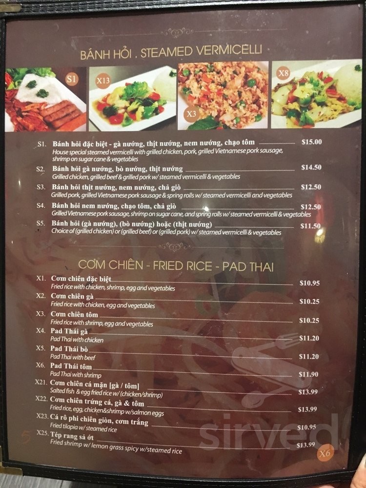 Menu - Vaughan ON's Pho Metro Vaughan | Sirved