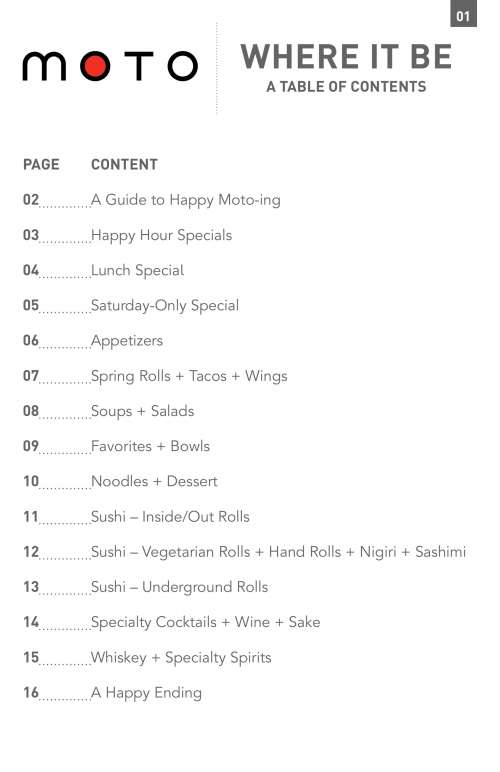 Moto menu in Phoenix, Arizona, USA