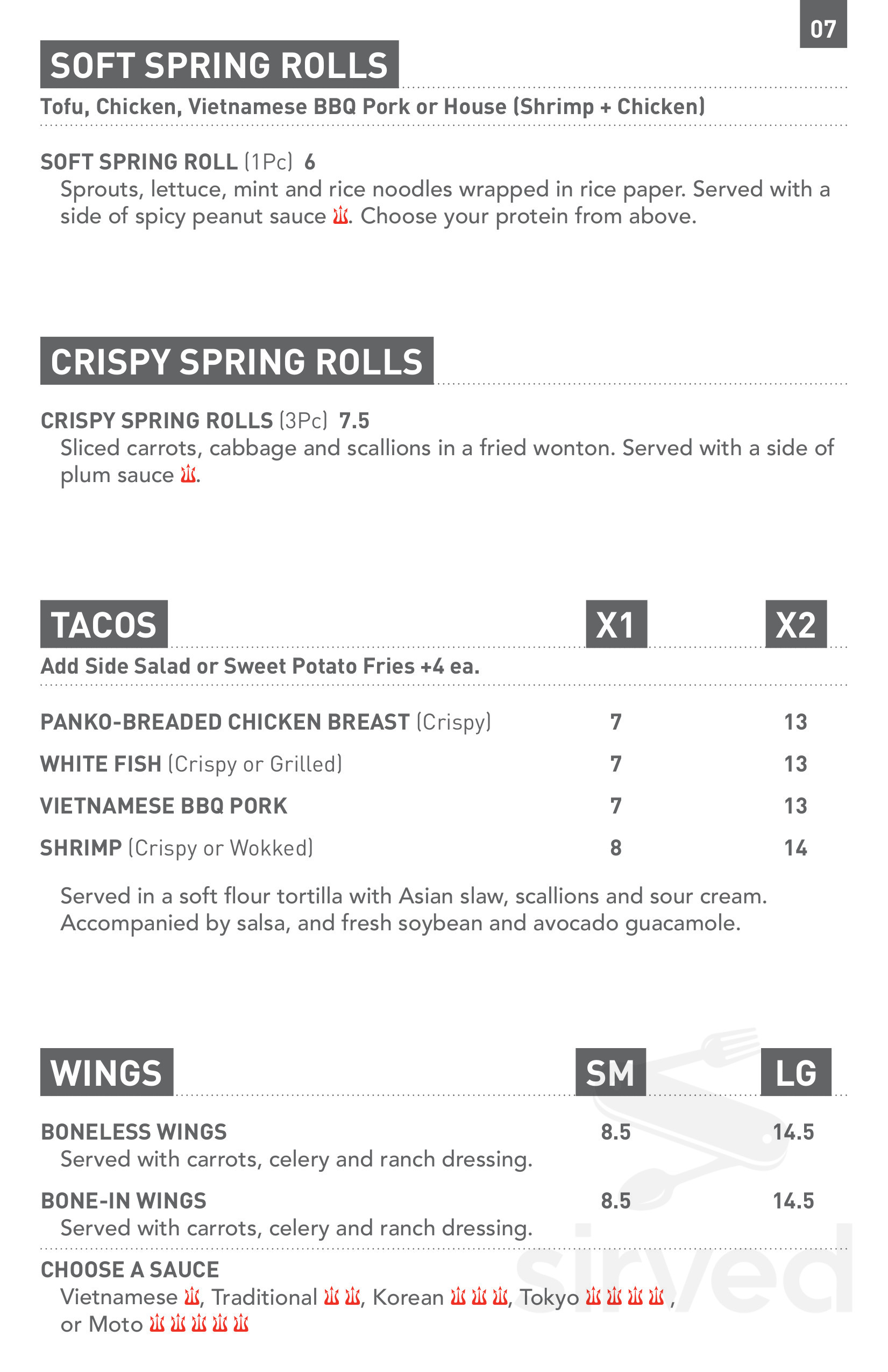 Moto menu in Phoenix, Arizona, USA