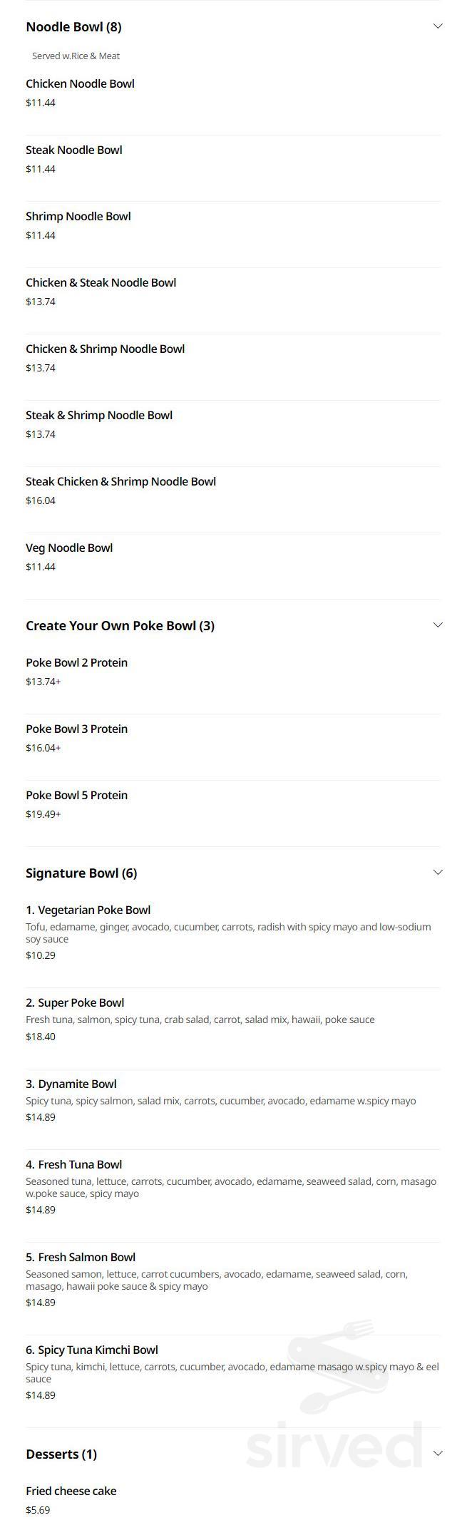 Menu - Macon GA's Sakura Poke & Hibachi | Sirved
