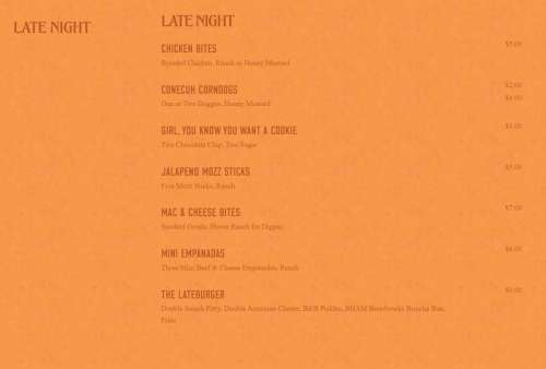 The Fennec menu in Birmingham, Alabama, USA