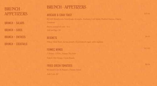 The Fennec menu in Birmingham, Alabama, USA