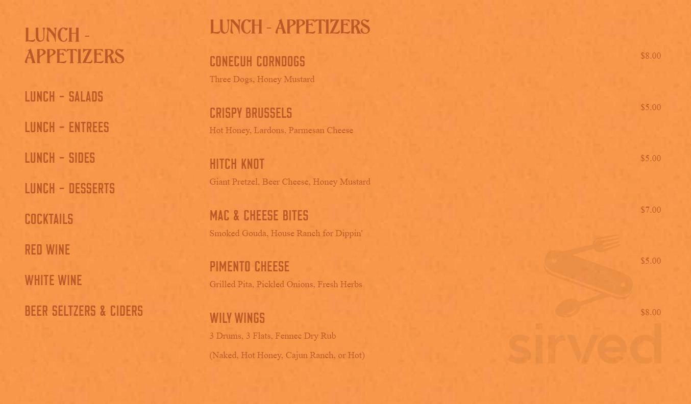 The Fennec menu in Birmingham, Alabama, USA