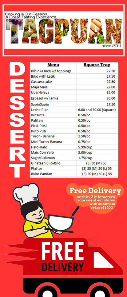 Tagpuan menu in Scarborough, Ontario, Canada