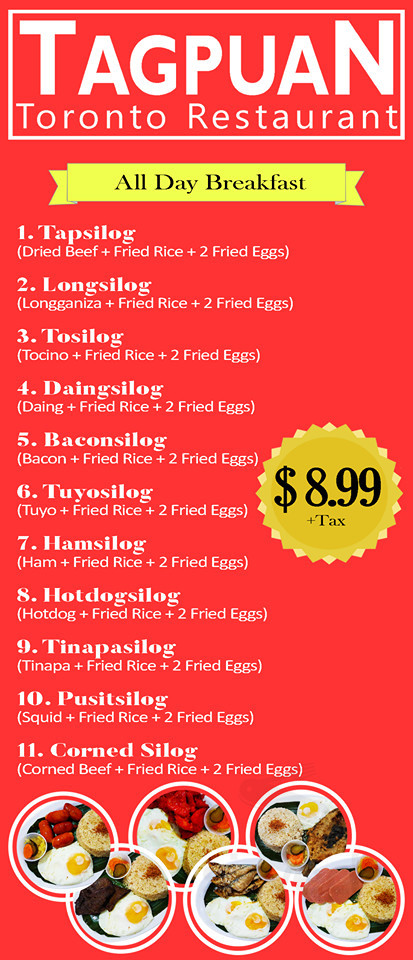 Tagpuan menu in Scarborough, Ontario, Canada
