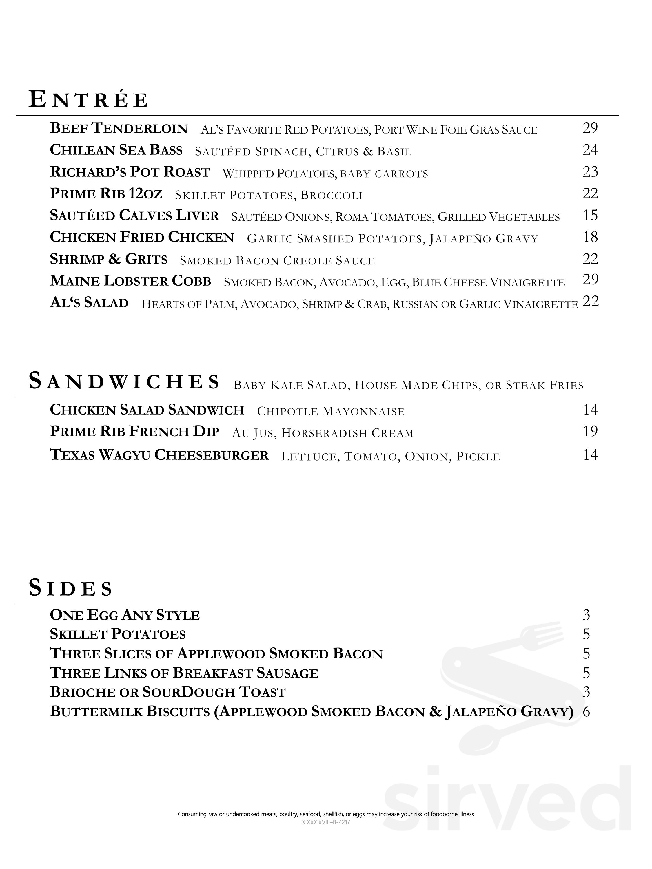 Al Biernat's menus in Dallas, Texas, United States