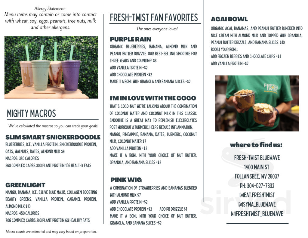 Fresh Twist menu in Steubenville, Ohio, USA