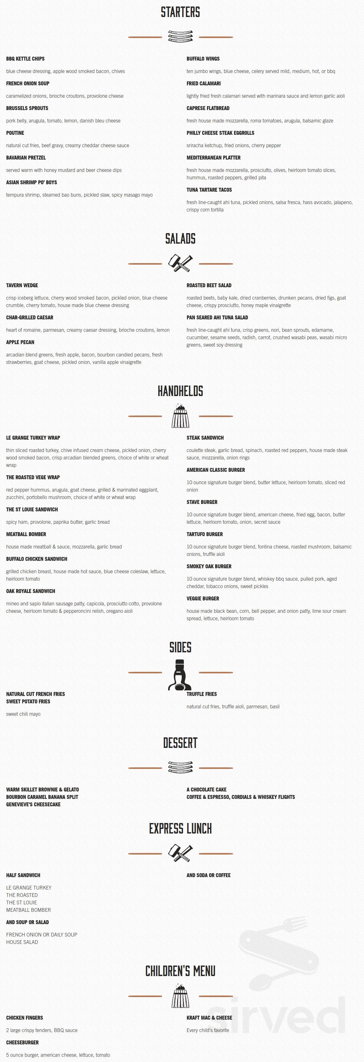 The Oak Stave Drinkery & Eatery menu in East Amherst, New York, USA