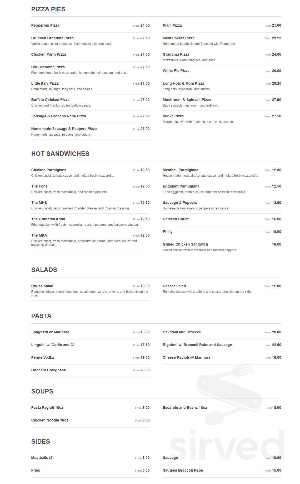 Belgiovine's Montclair Pizza menu in Montclair, New Jersey, USA