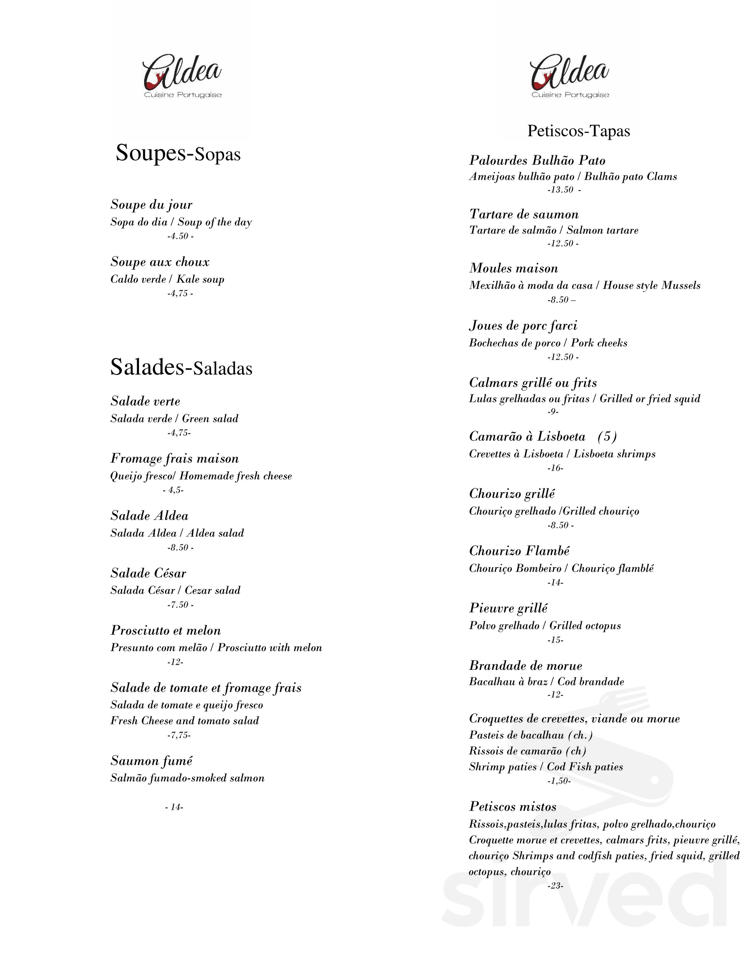 Menu - Montréal QC's Aldea | Sirved