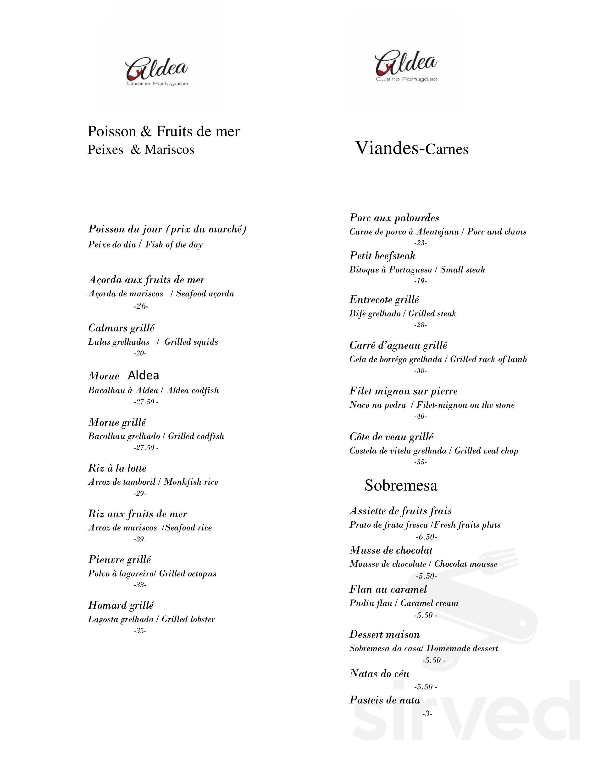 Menu - Montréal QC's Aldea | Sirved