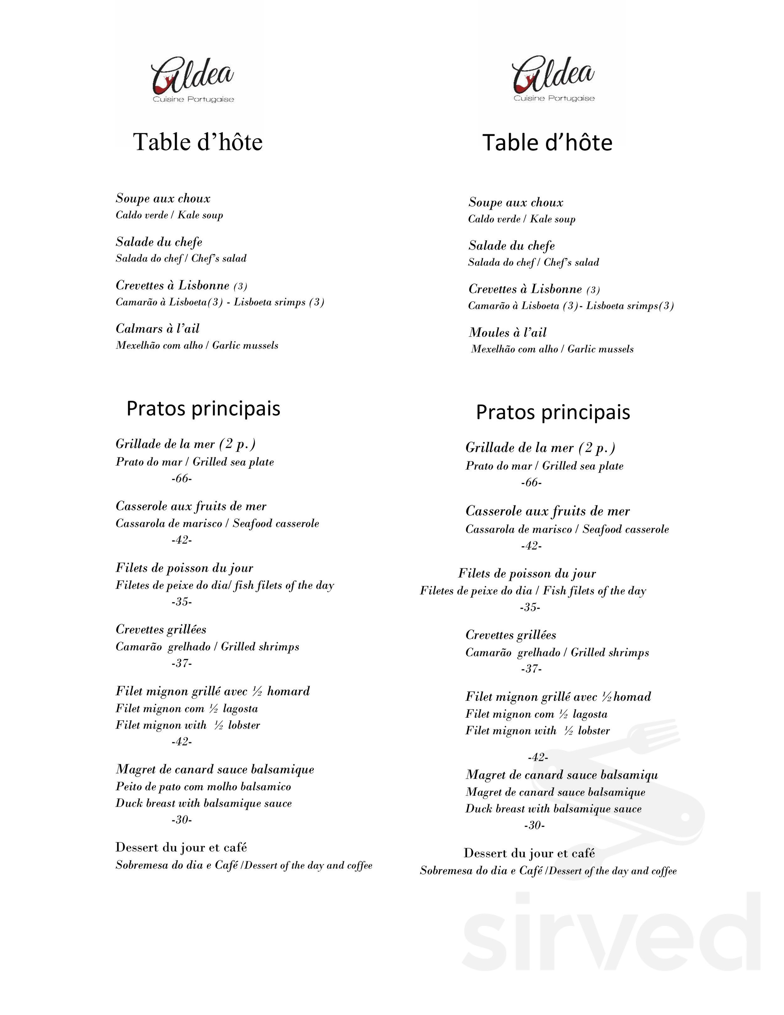 Menu - Montréal QC's Aldea | Sirved