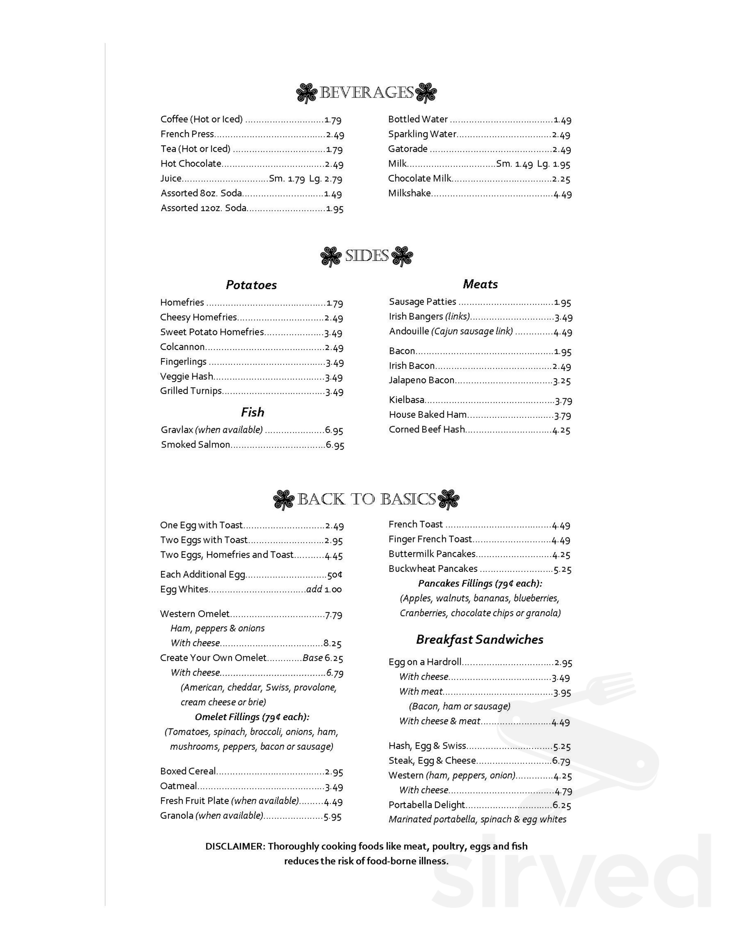 O'Rourke's Diner menu in Middletown, Connecticut, USA
