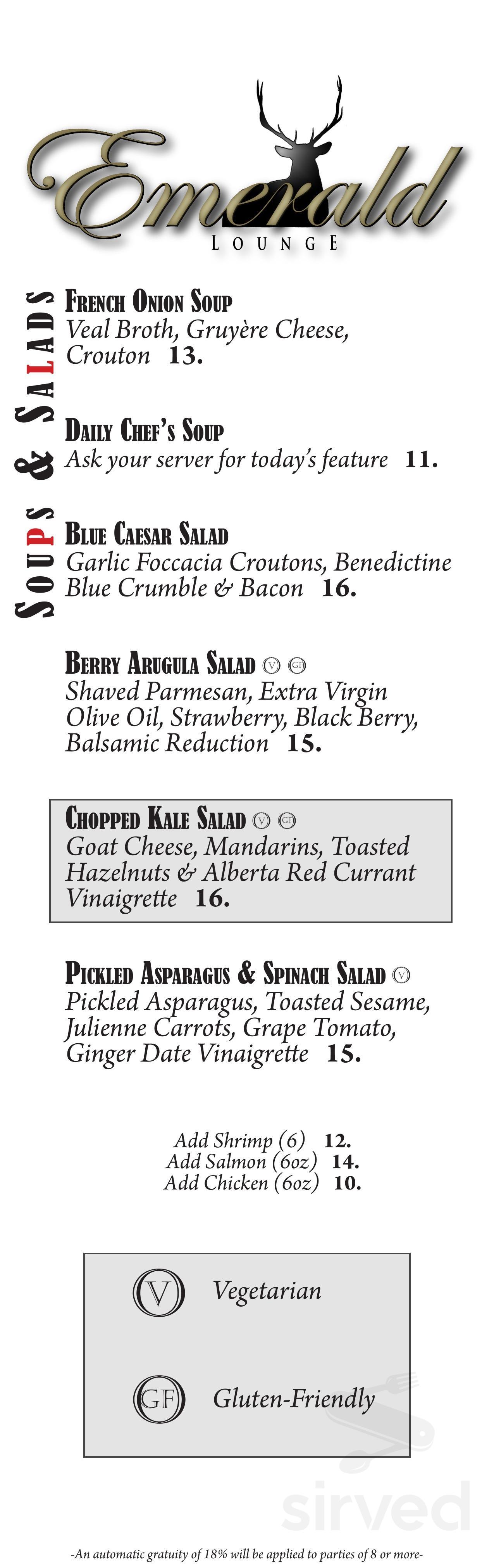 Menu - Jasper AB's The Emerald Lounge | Sirved