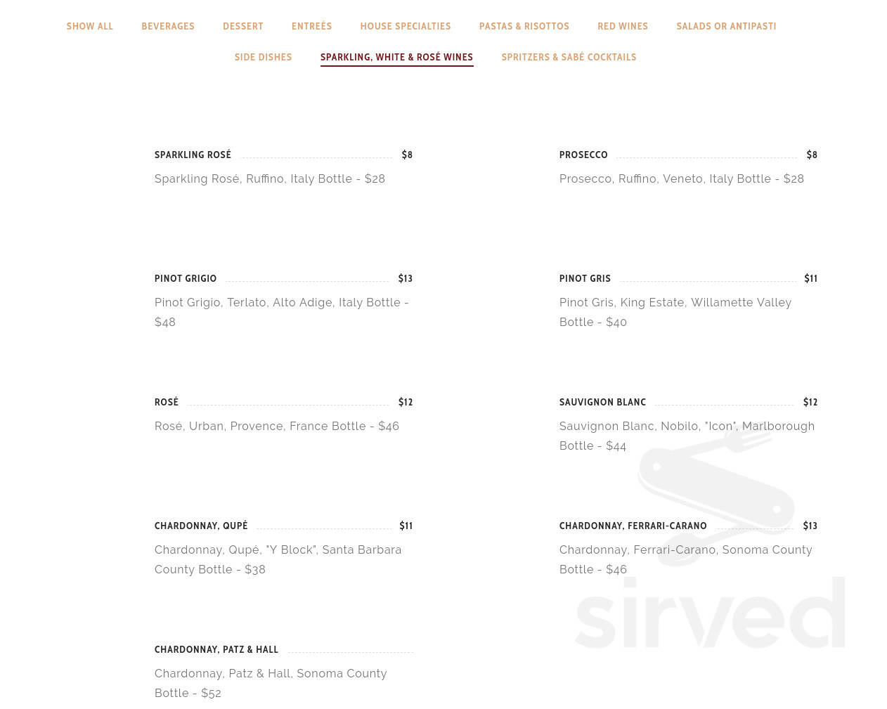 The Mad Rose menu in Ventura, California, USA