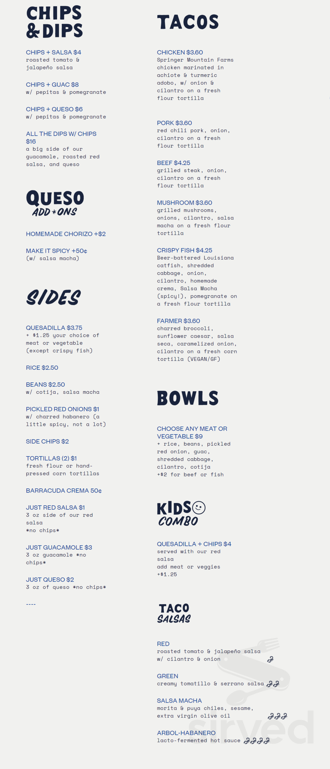 Barracuda menu in New Orleans, Louisiana, USA