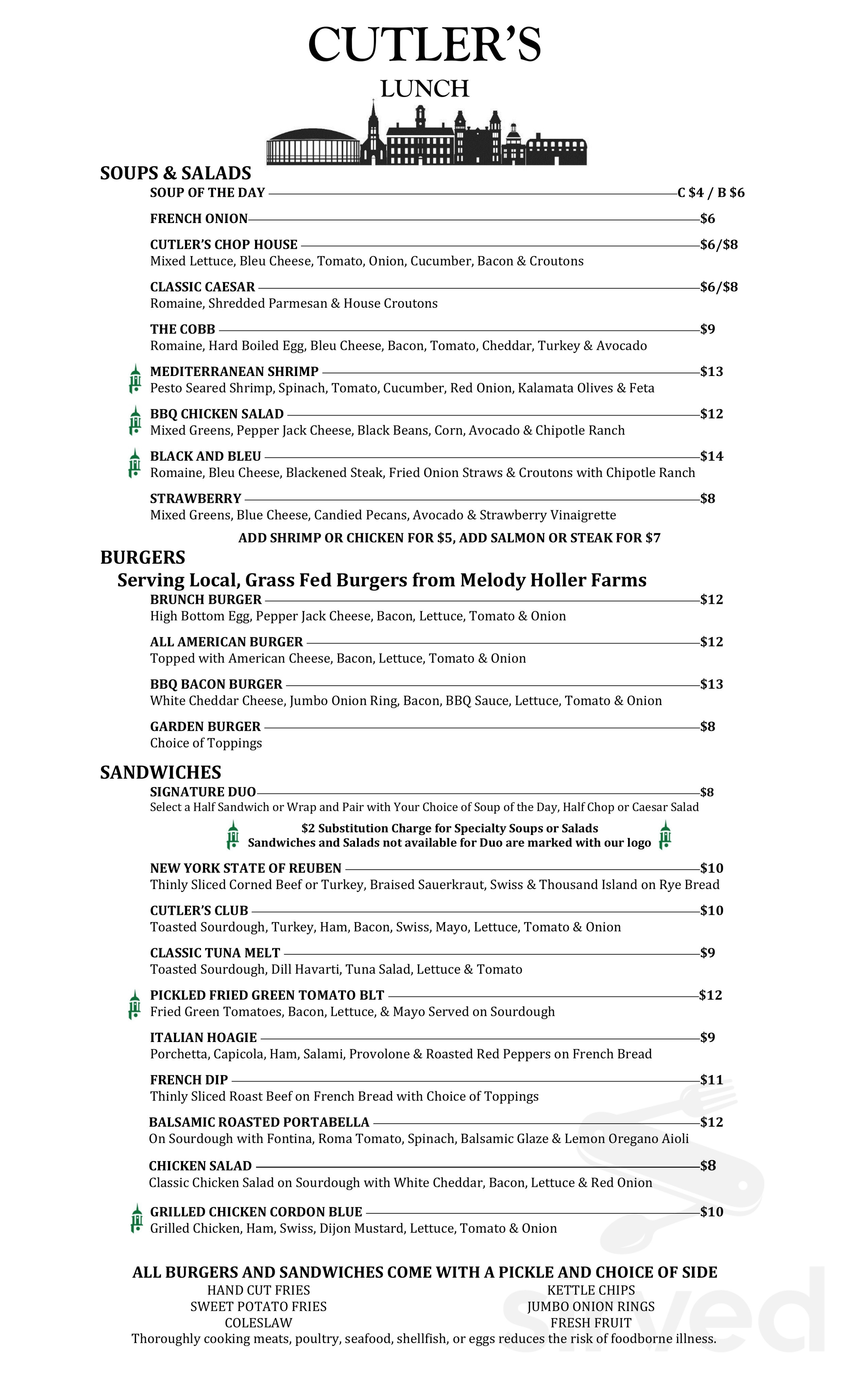 Cutler's Restaurant and Bunch of Grapes Tavern menu in Athens, Ohio, USA