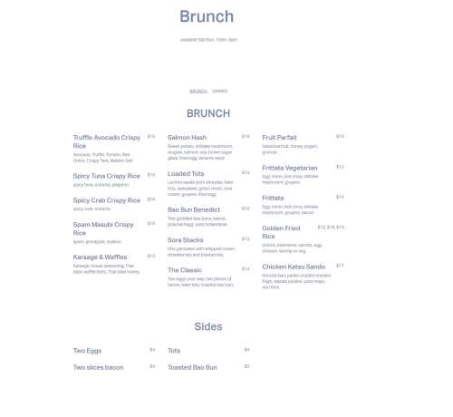 Sora menu in Cleveland, Ohio, USA