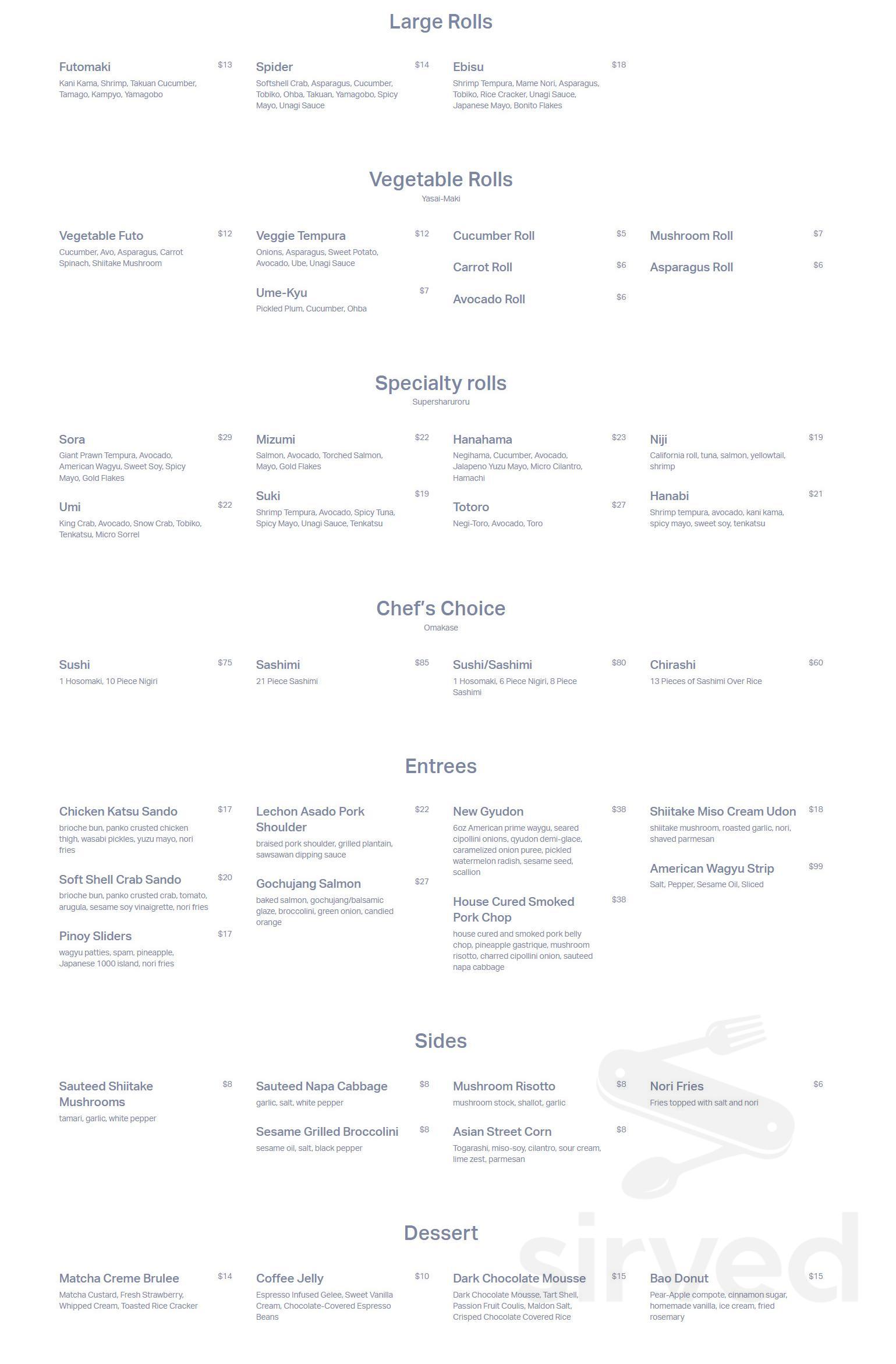 Sora menu in Cleveland, Ohio, USA