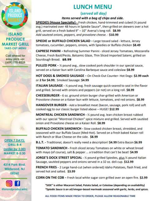 Island Produce Farm Market & Grill menu in Wildwood, New Jersey, USA