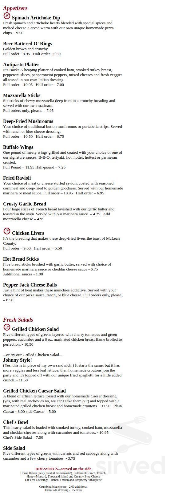 Menu for The Lucca Grill in Bloomington, IL | Sirved