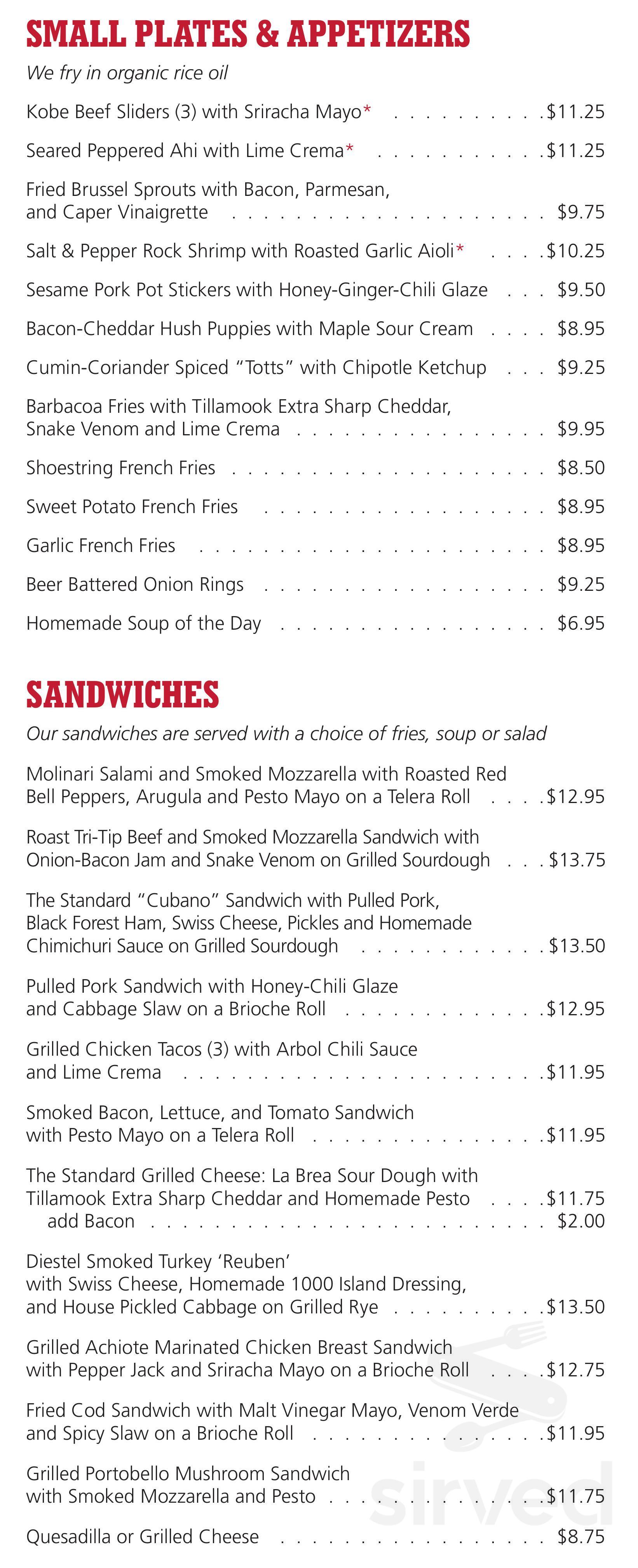Menu for The Standard Pour in Sonora, CA | Sirved