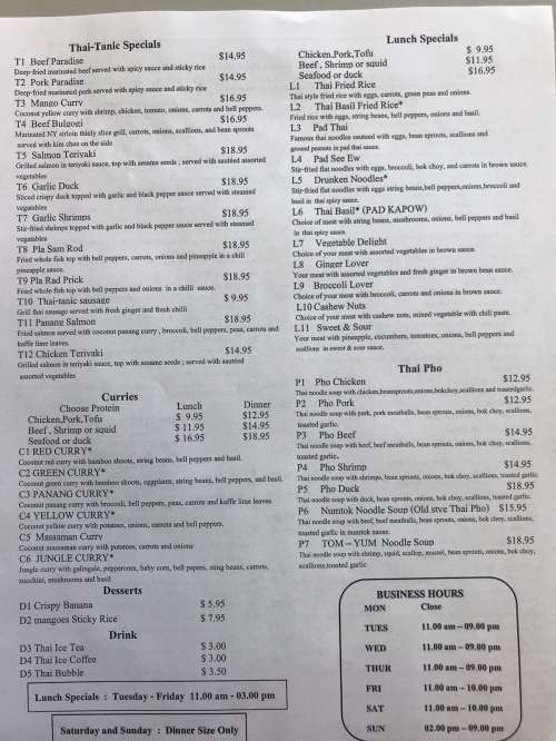 Thai Tanic Cuisine menu in Meriden, Connecticut, USA