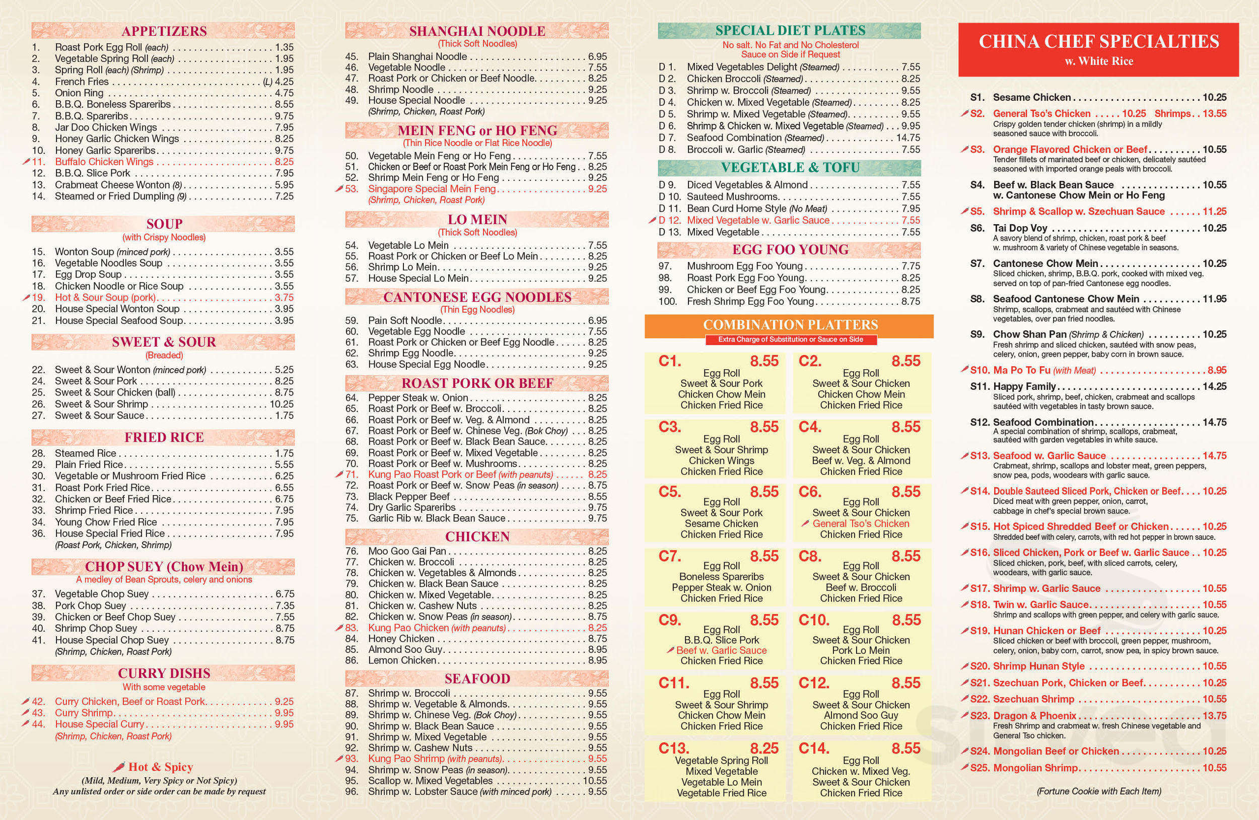 China Chef menu in Peterborough, Ontario, Canada