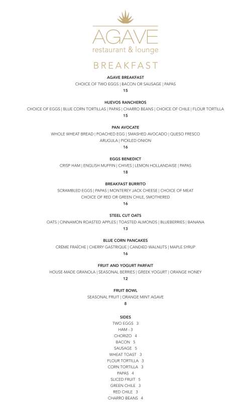 AGAVE Restaurant & Lounge menu in Santa Fe, New Mexico, USA